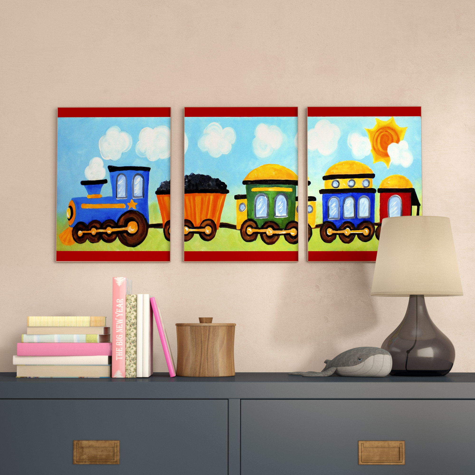 Mason & Marbles Burkett Choo Choo Train In The Sun Triptych 3 Piece ...