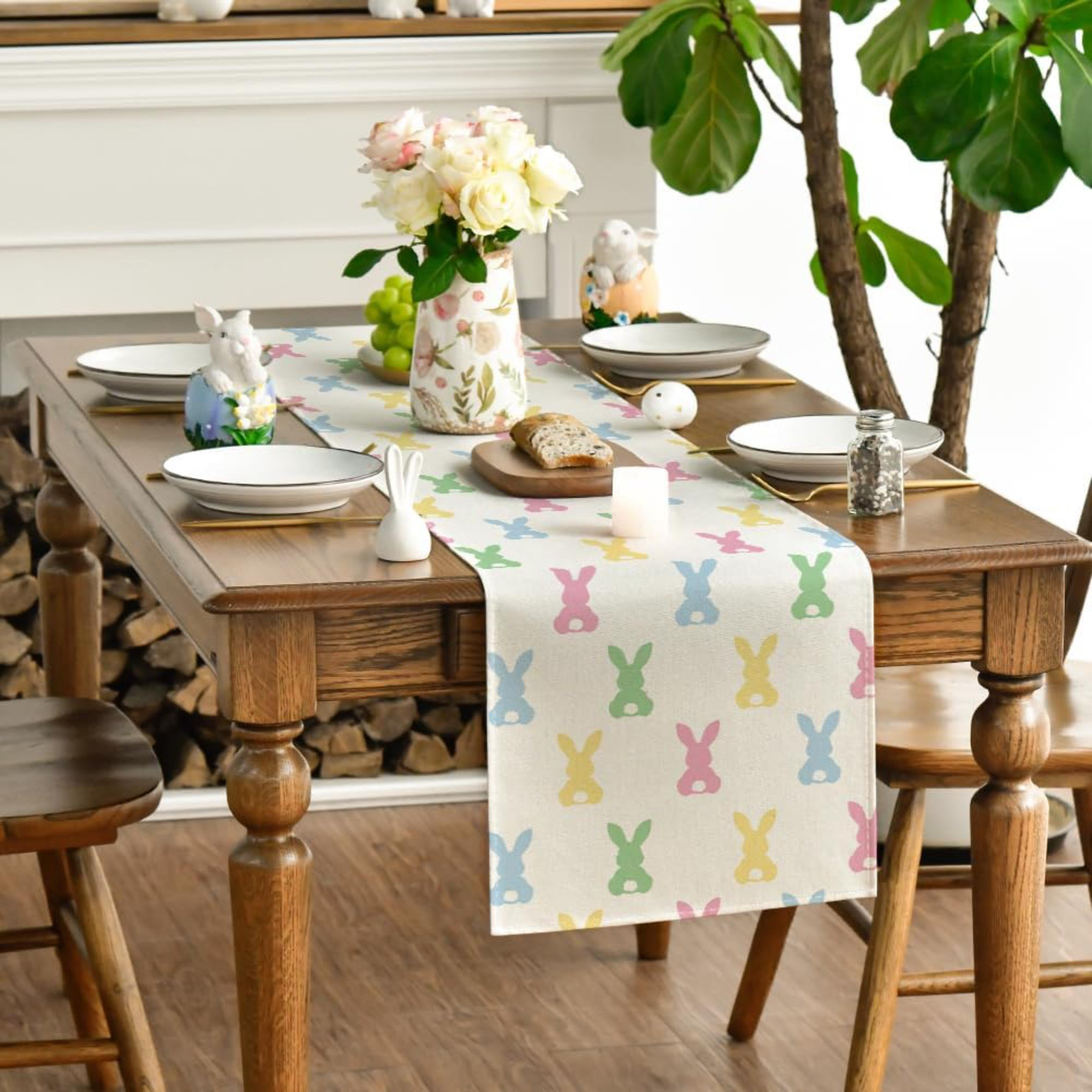 The Holiday Aisle® Bunny Rabbit Easter Table Runner, Spring Kitchen ...