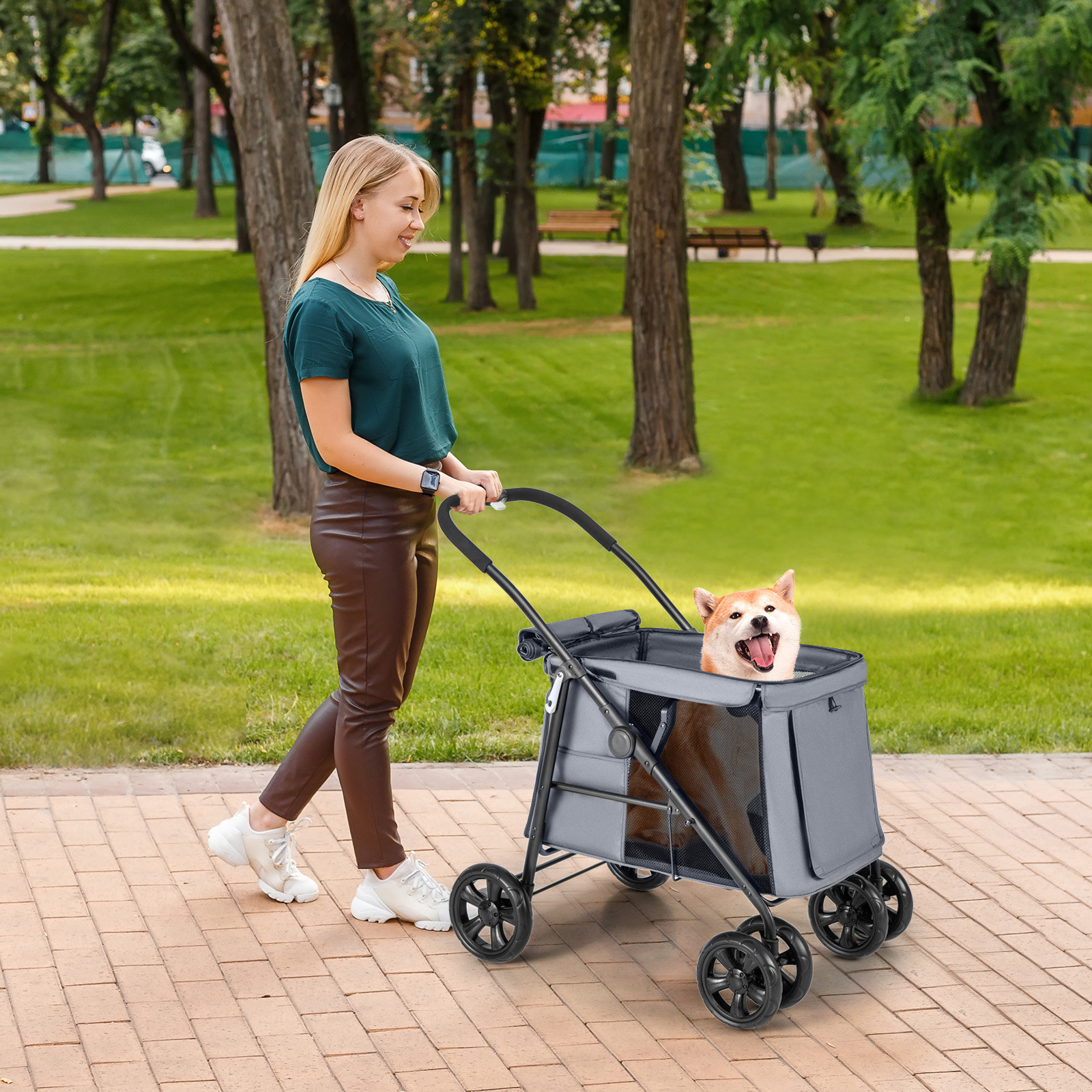 Costway Petsite 4-wheel Folding Pet Stroller With Breathable Mesh For ...