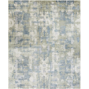 17 Stories Baran Handmade Hand-Knotted Green/Blue Rug | Wayfair