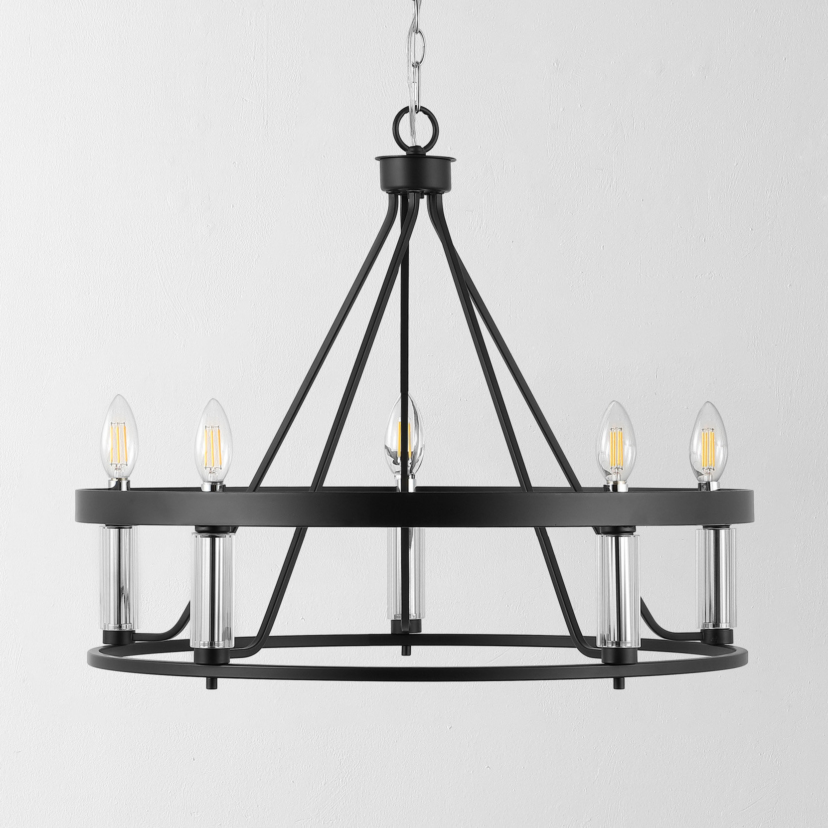 Gracie Oaks Varmo 5 - Light Black/Chrome Wagon Wheel Pendant - Wayfair ...