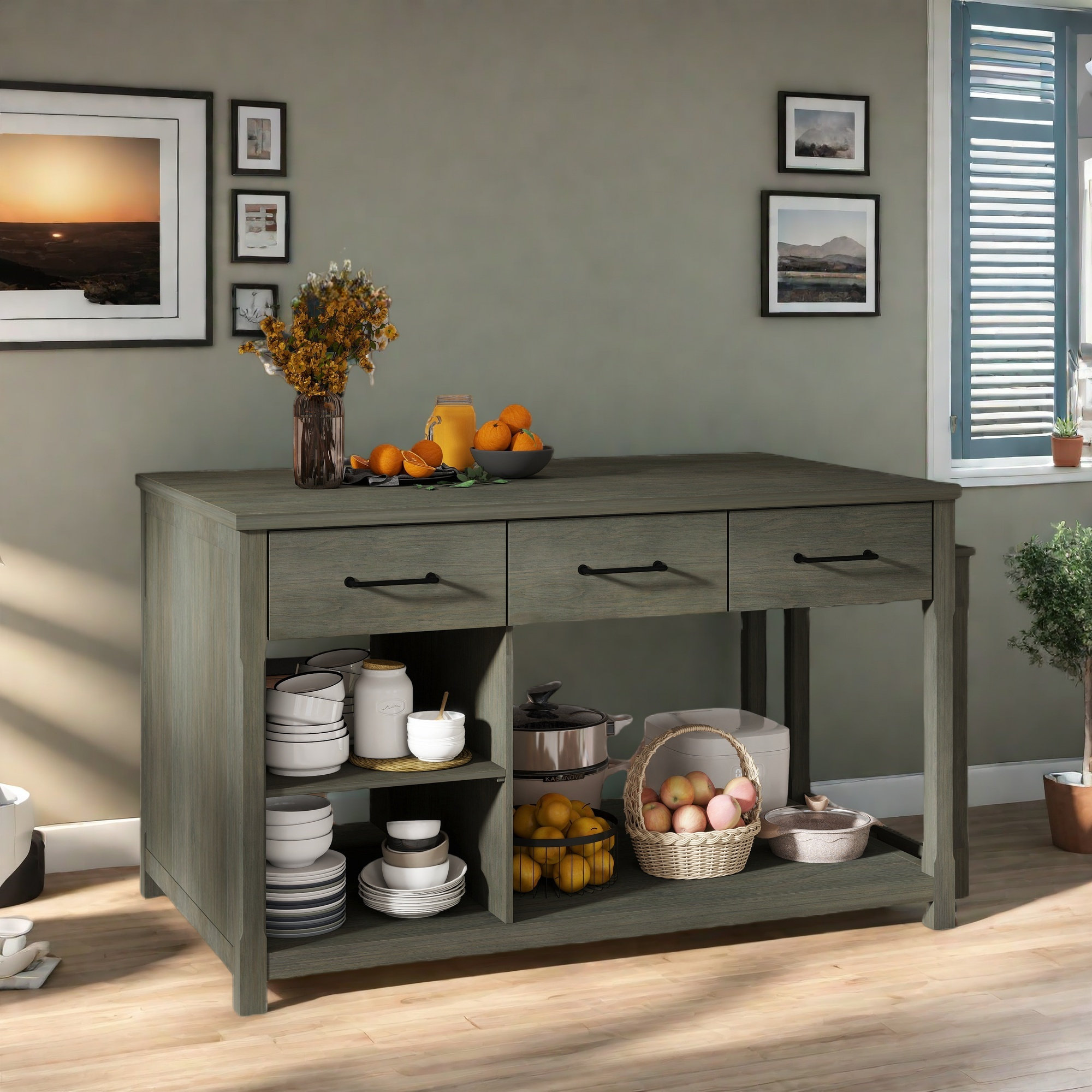 Gracie Oaks Retro Extendable Kitchen Island On Wheels With Built-in ...