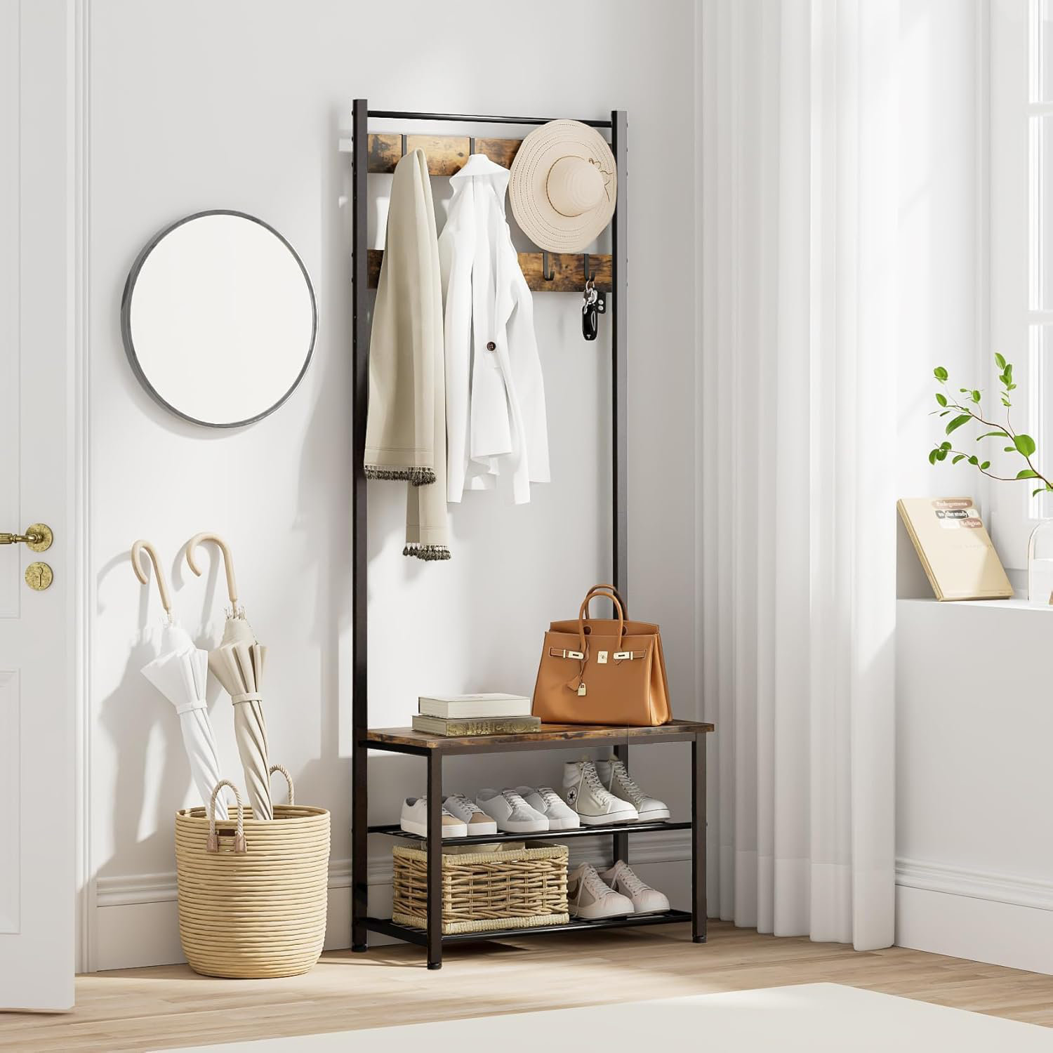 17 Stories Coat Rack Hall Tree With Shoe Storage Bench Entryway Bench
