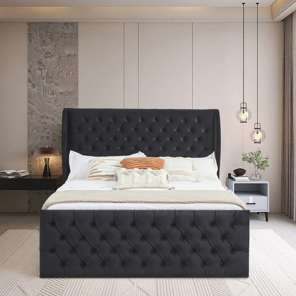 House of Hampton® Javell Upholstered Metal Wingback Bed | Wayfair