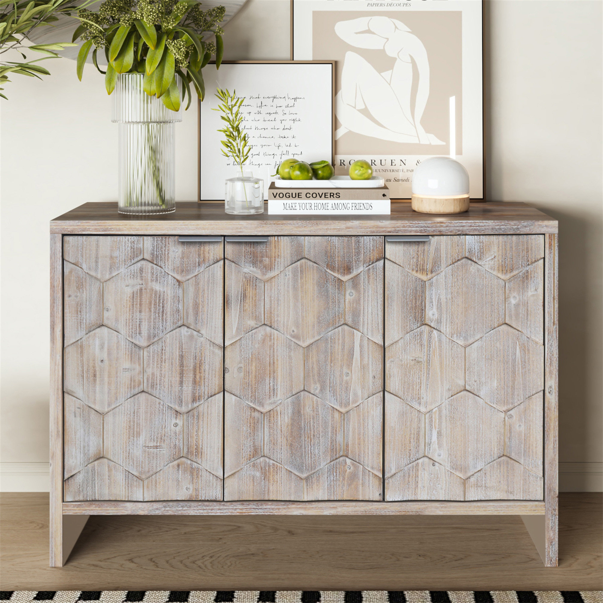 August Grove® Charming Farmhouse 3-Door Wooden Storage Cabinet With ...