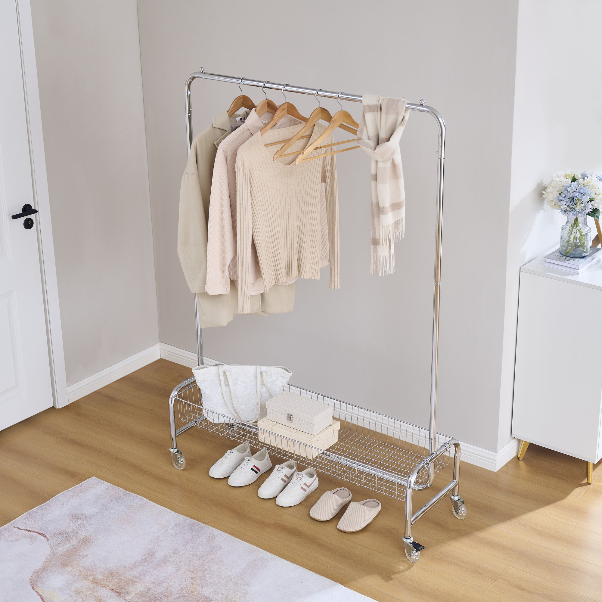 Latitude Run® Heavy-duty Rolling Garment Rack With Basket: 2-pack ...