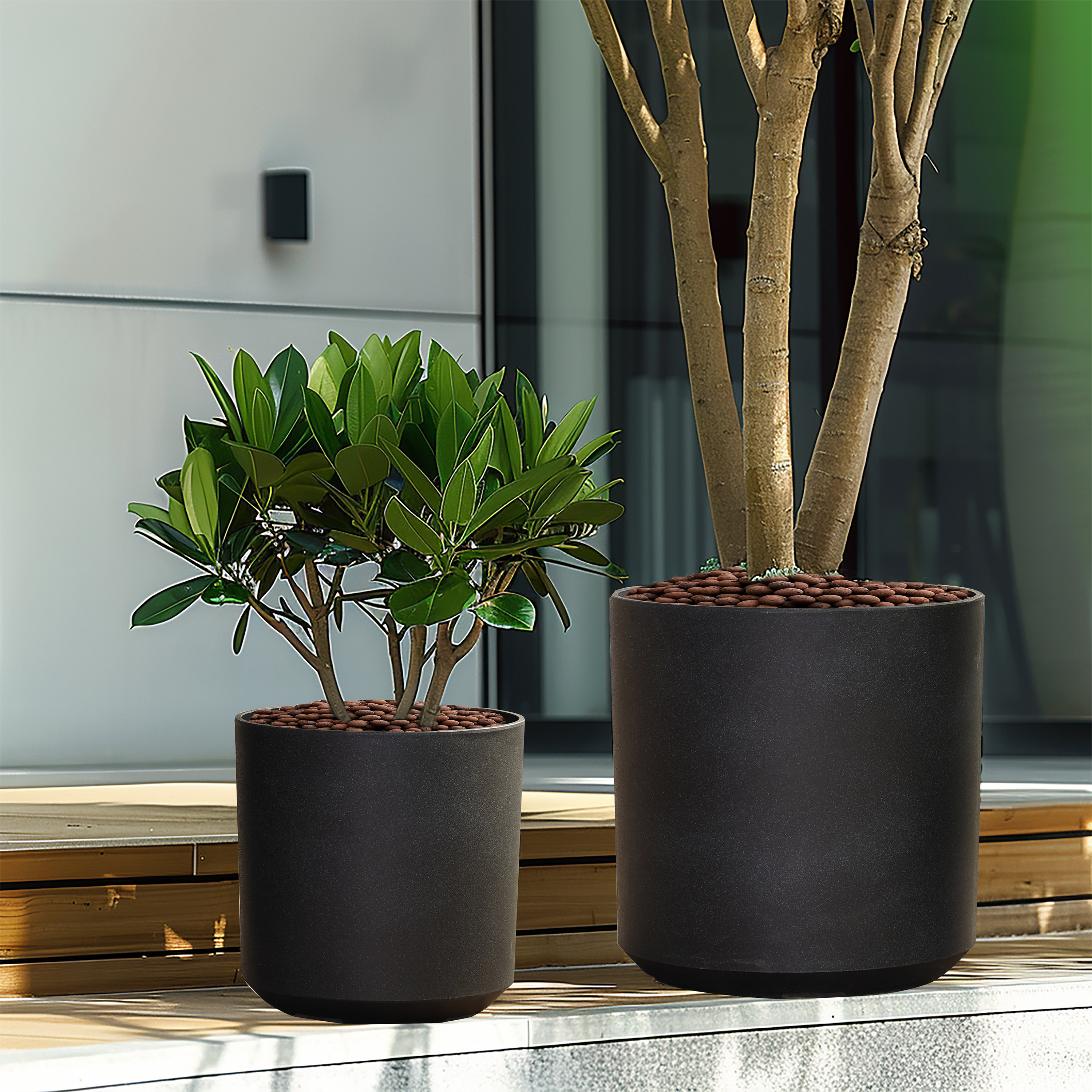 Ebern Designs Amilliana Modern 2-piece Round Plastic Planters Indoor or ...