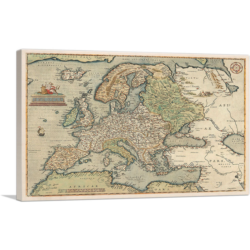 ARTCANVAS Map of Europe 1581 by Abraham Ortelius - Wrapped Canvas ...