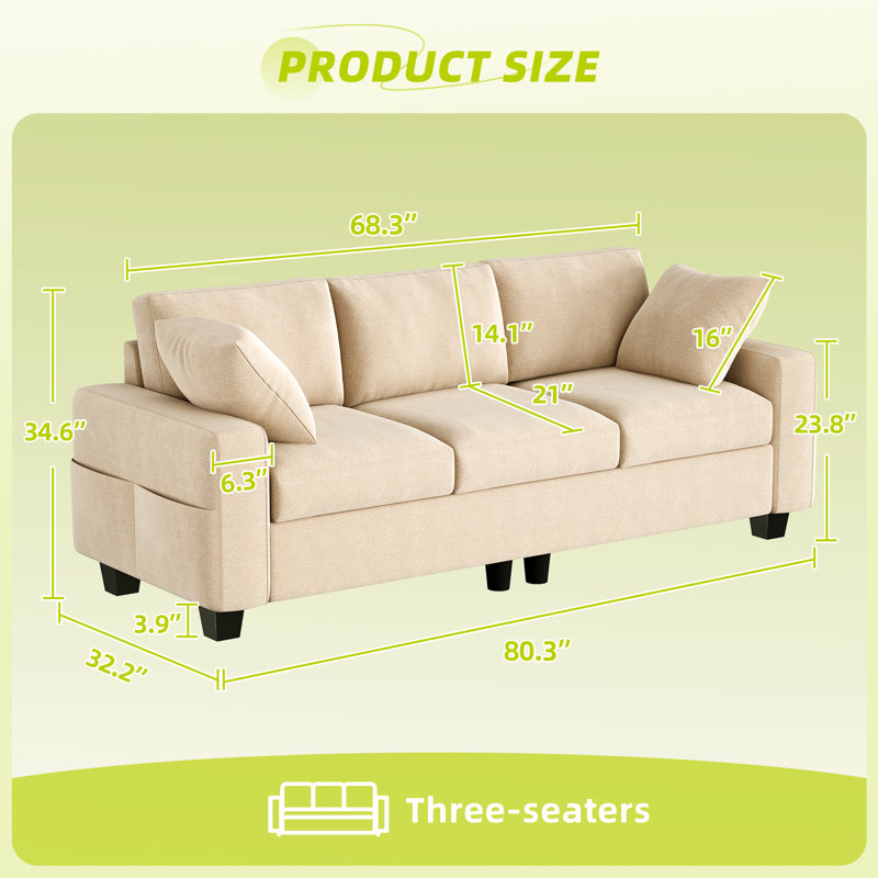 Ebern Designs Osvani 80.3'' Square Arm Upholstered Sofa Couch with Side ...