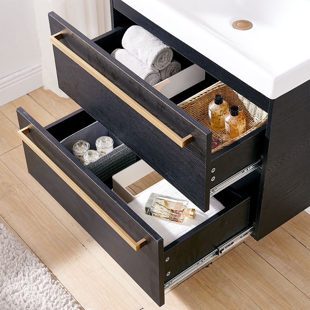 Mercer41 Gergory 30" W Wall-Mounted Black Modern Single Bathroom Vanity ...