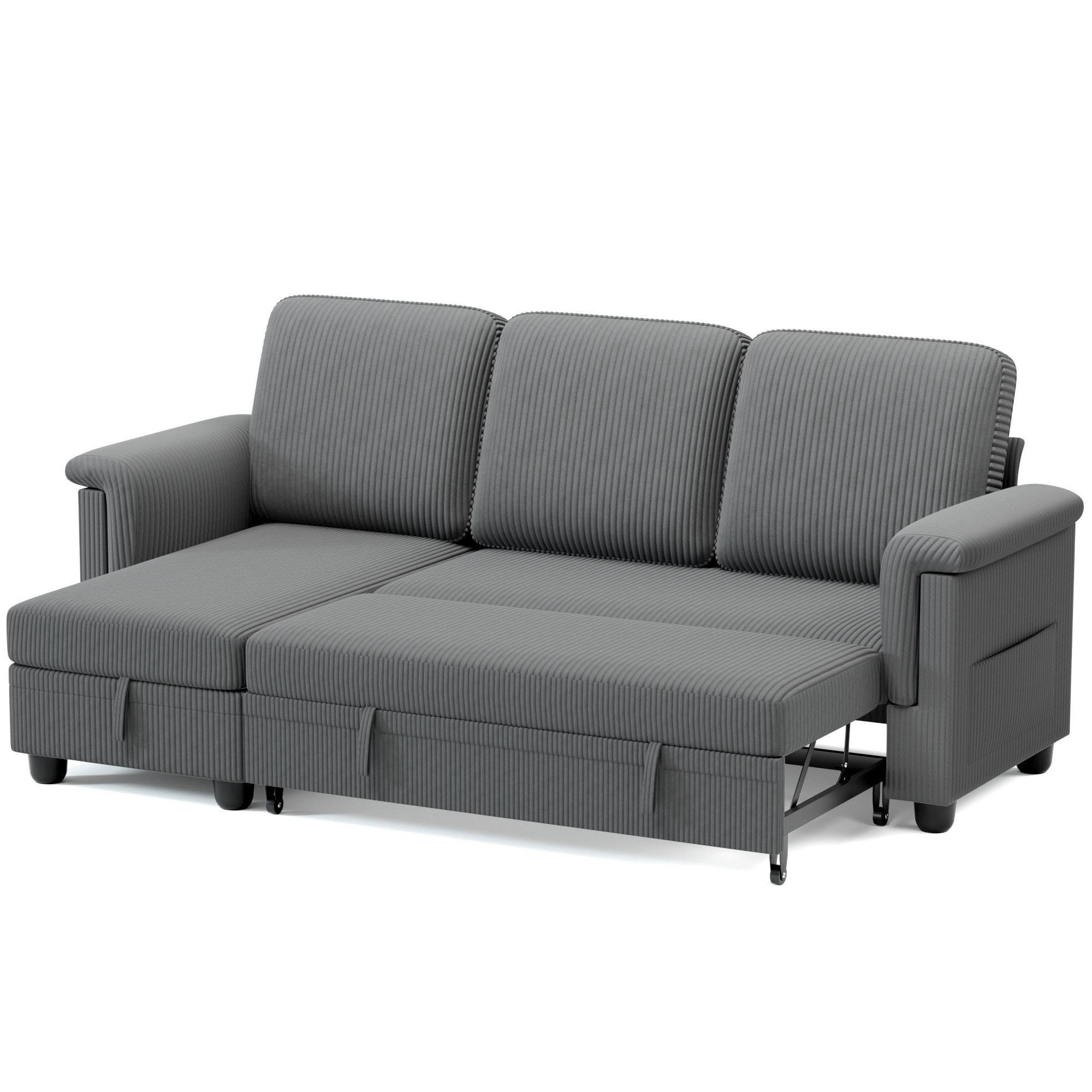 Ebern Designs Corduroy Versatile Sectional Couch, Small Sleeper Sofa ...