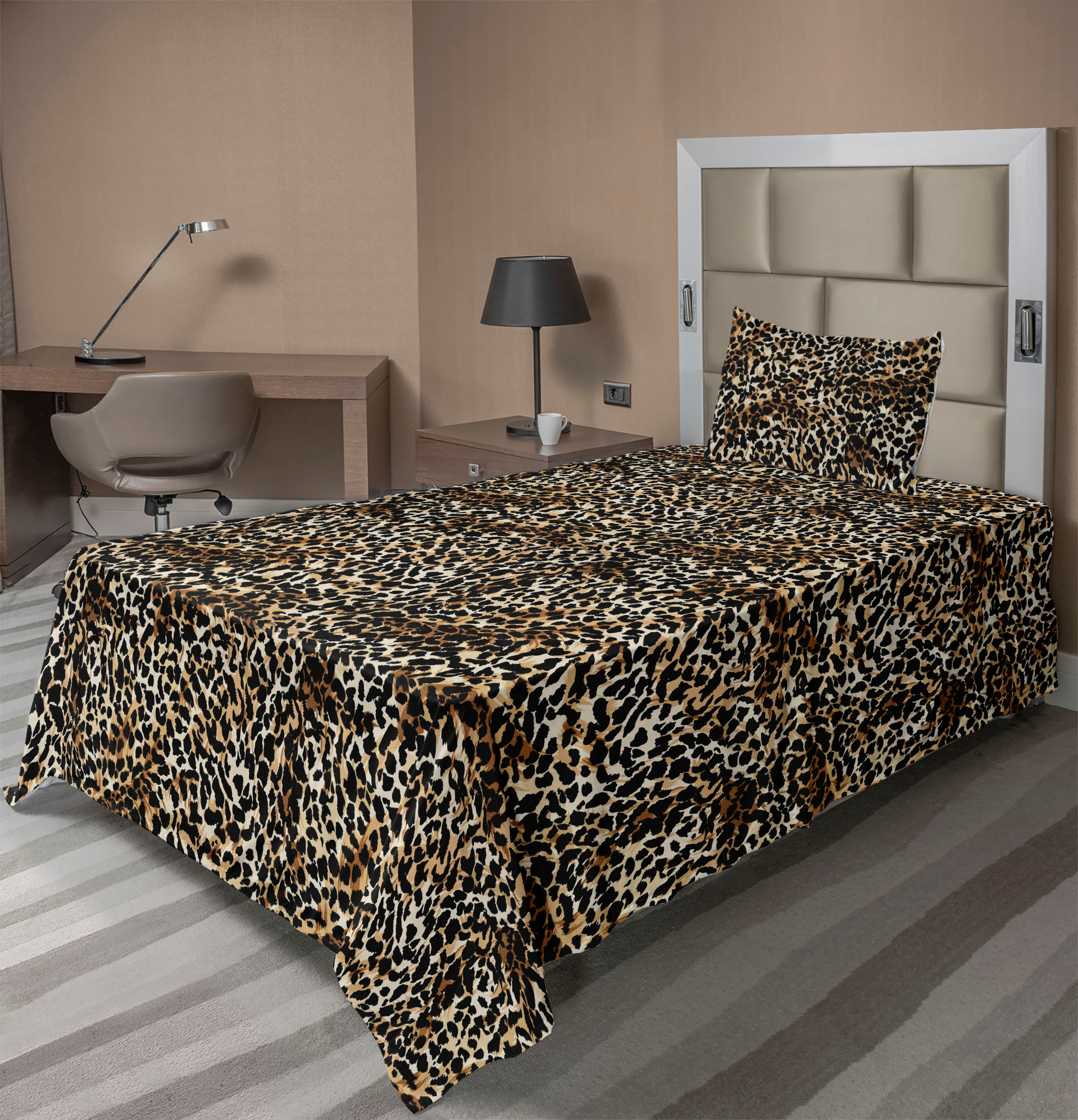 Ambesonne Leopard Print Sheet Set Wild Big Cat Skin Art Caramel Dark ...