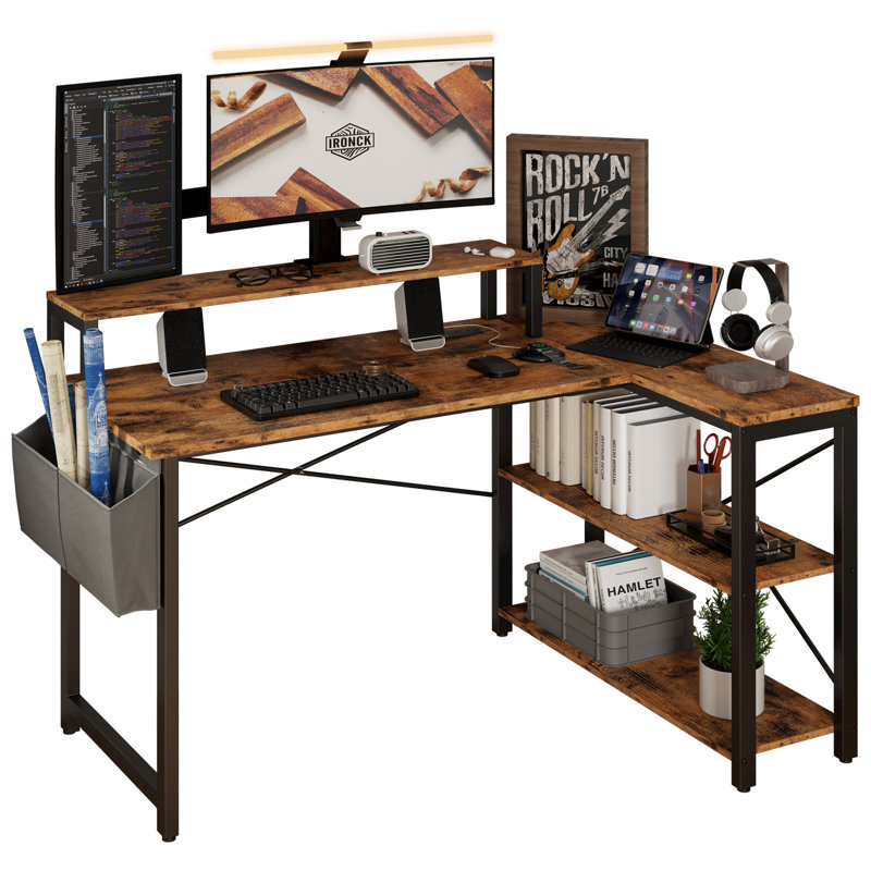 Inbox Zero Laconya 47 inch L Shaped Desk with Charging Station and ...