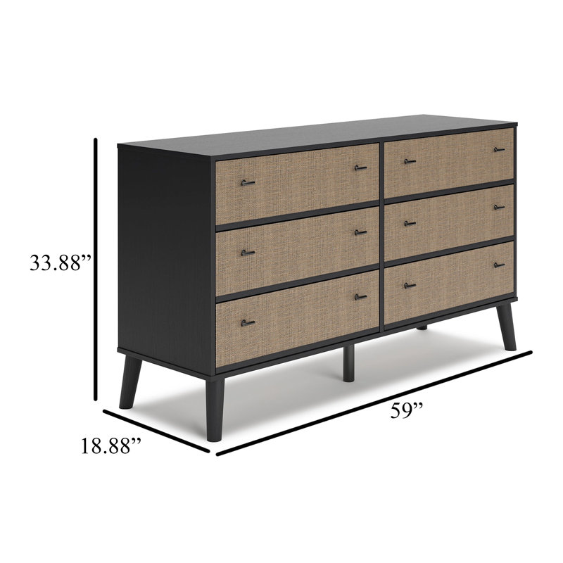 Benjara Hwan Wide Dresser With 6 Drawers, 59 Inch Beige And Matte Black ...