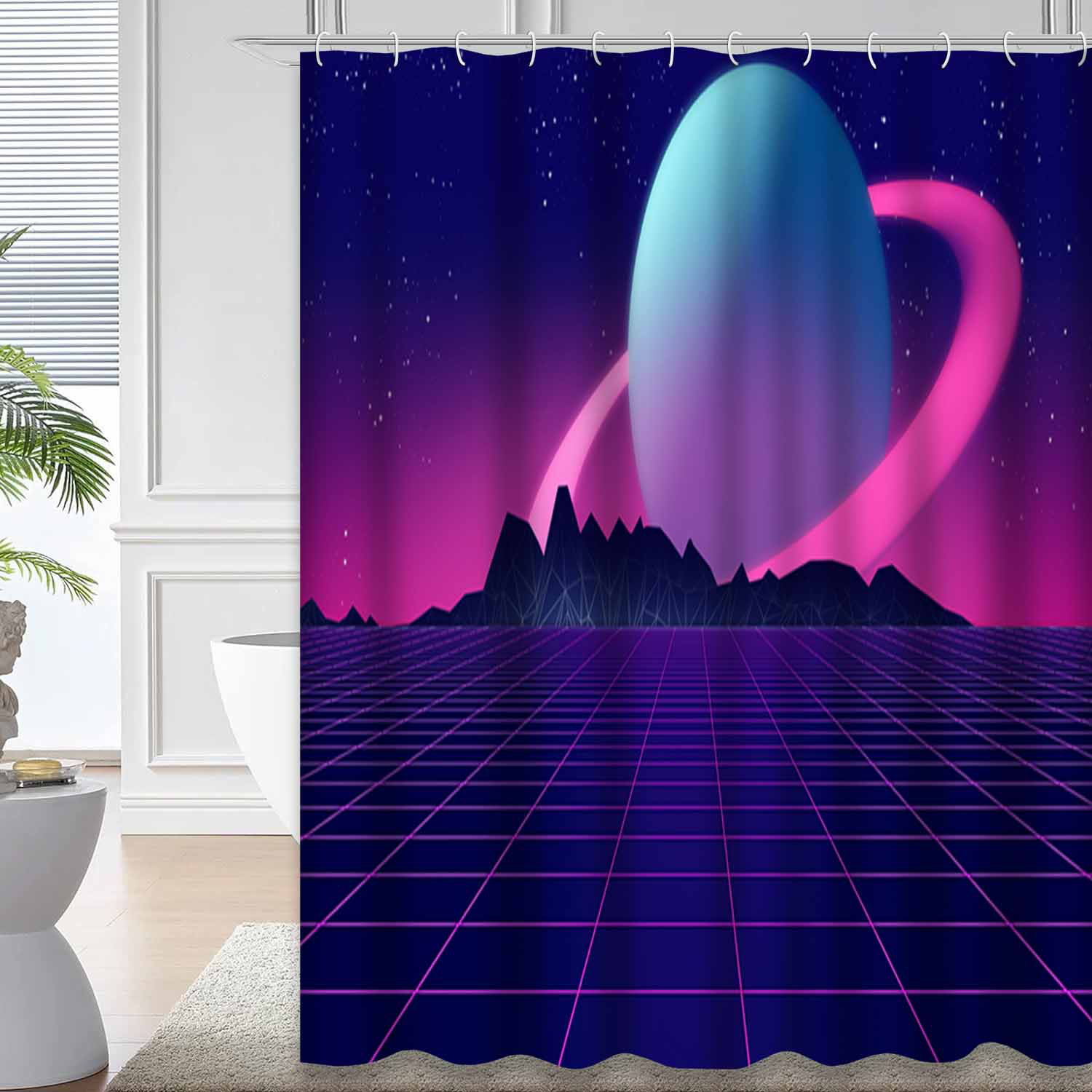 East Urban Home Retro Futuristic Waterproof Shower Curtain with 12 ...