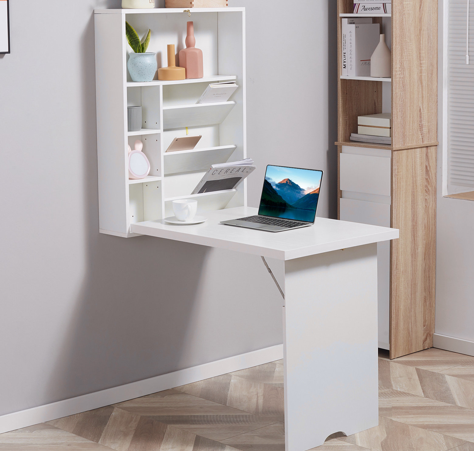 Latitude Run® Wall Mounted Fold Out Convertible Desk, Multi-Function ...