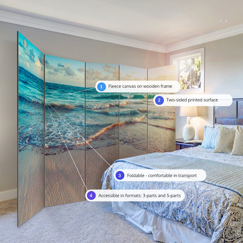 East Urban Home Moa 89" W x 68" H 5 - Panel Solid Wood Folding Room ...