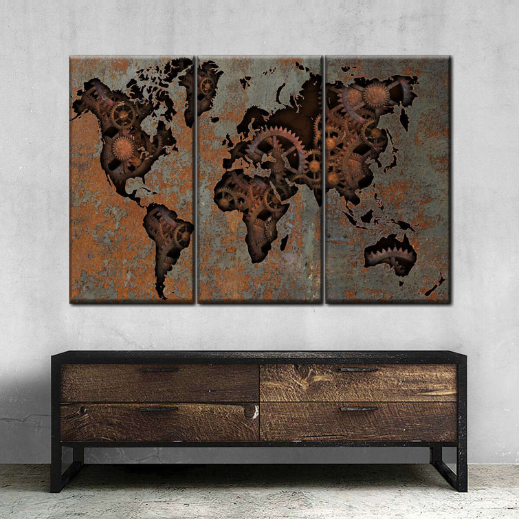 Williston Forge " Steampunk World Map " 3 - Pieces | Wayfair
