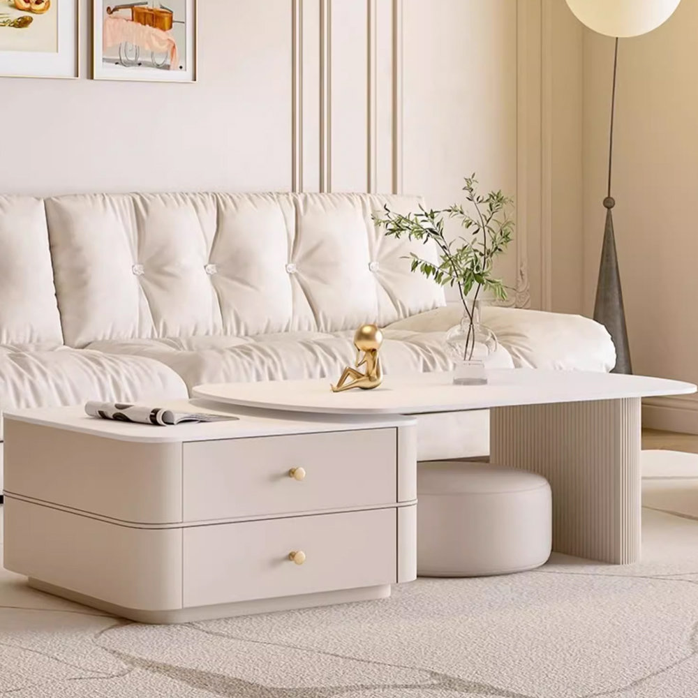 Mercer41 Retractable cream wind rock panel end table | Wayfair