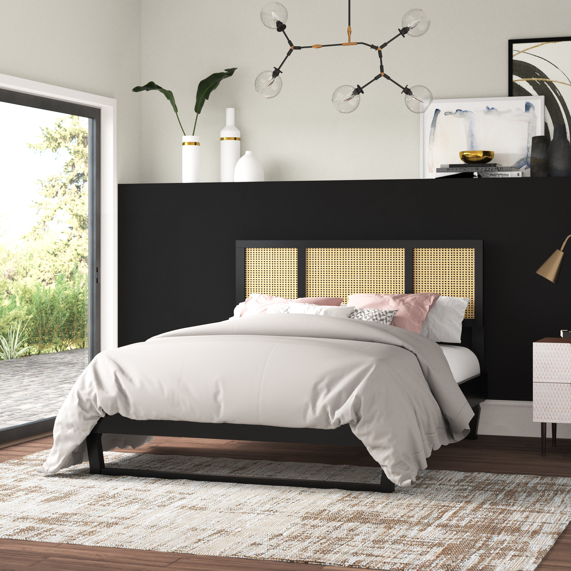 Mercury Row Kelsea Cane And Wood Platform Bed With Angular Legs