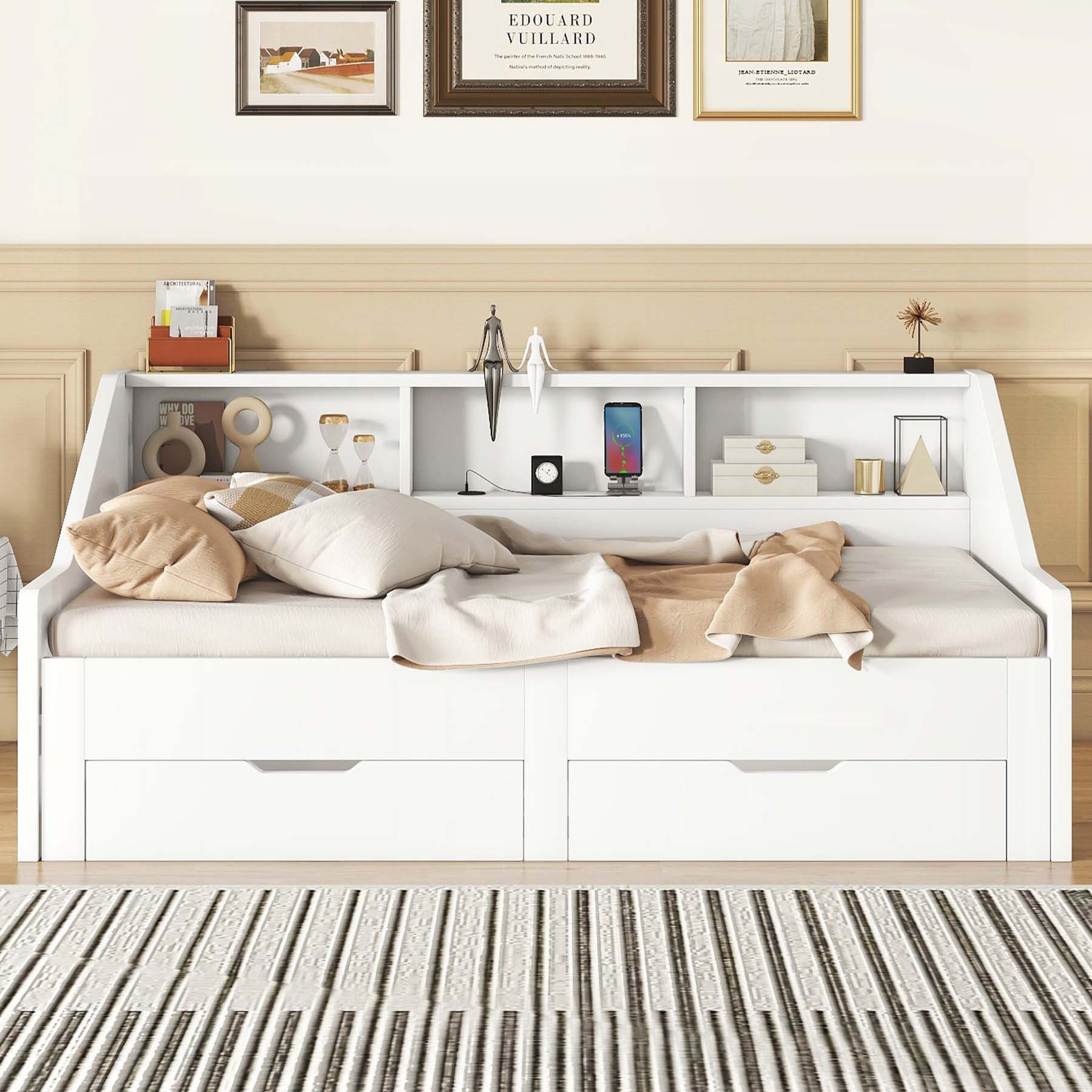 One Allium Way® Versatile Daybed Frame with Storage Bookcases, Two ...