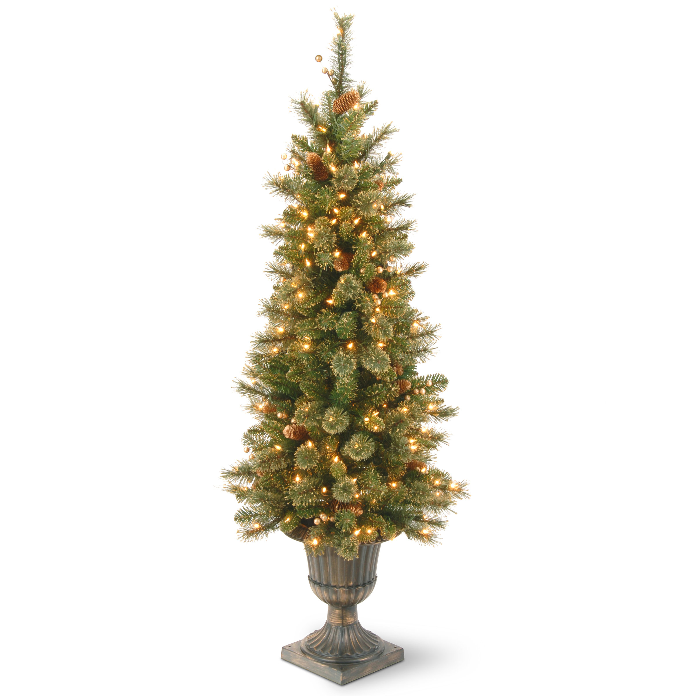 National Tree Company 4 ft. Glittery Gold Pine Entrance Tree with Clear ...