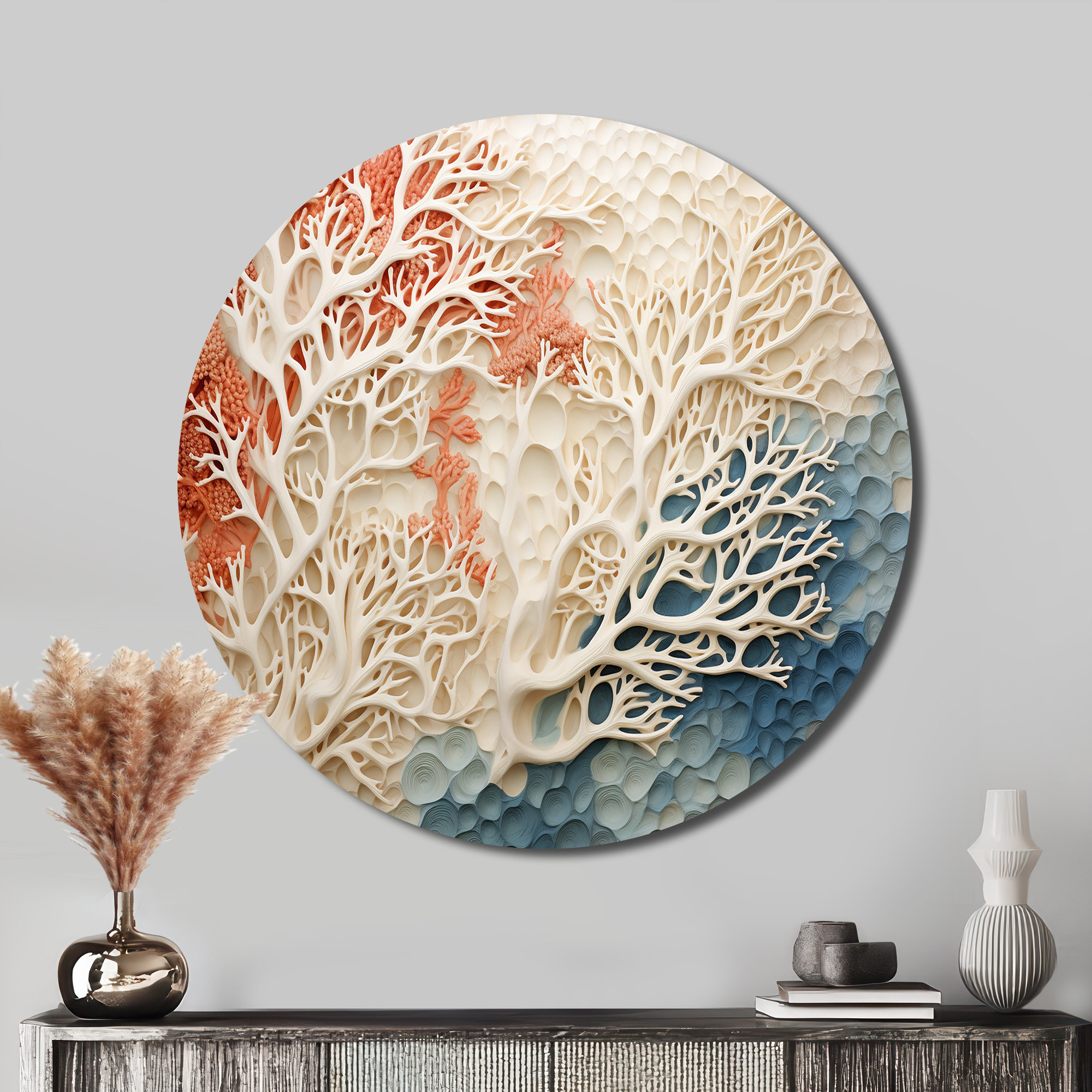 Beachcrest Home Pink And White Coastal Coral Collage I - Animals Round ...