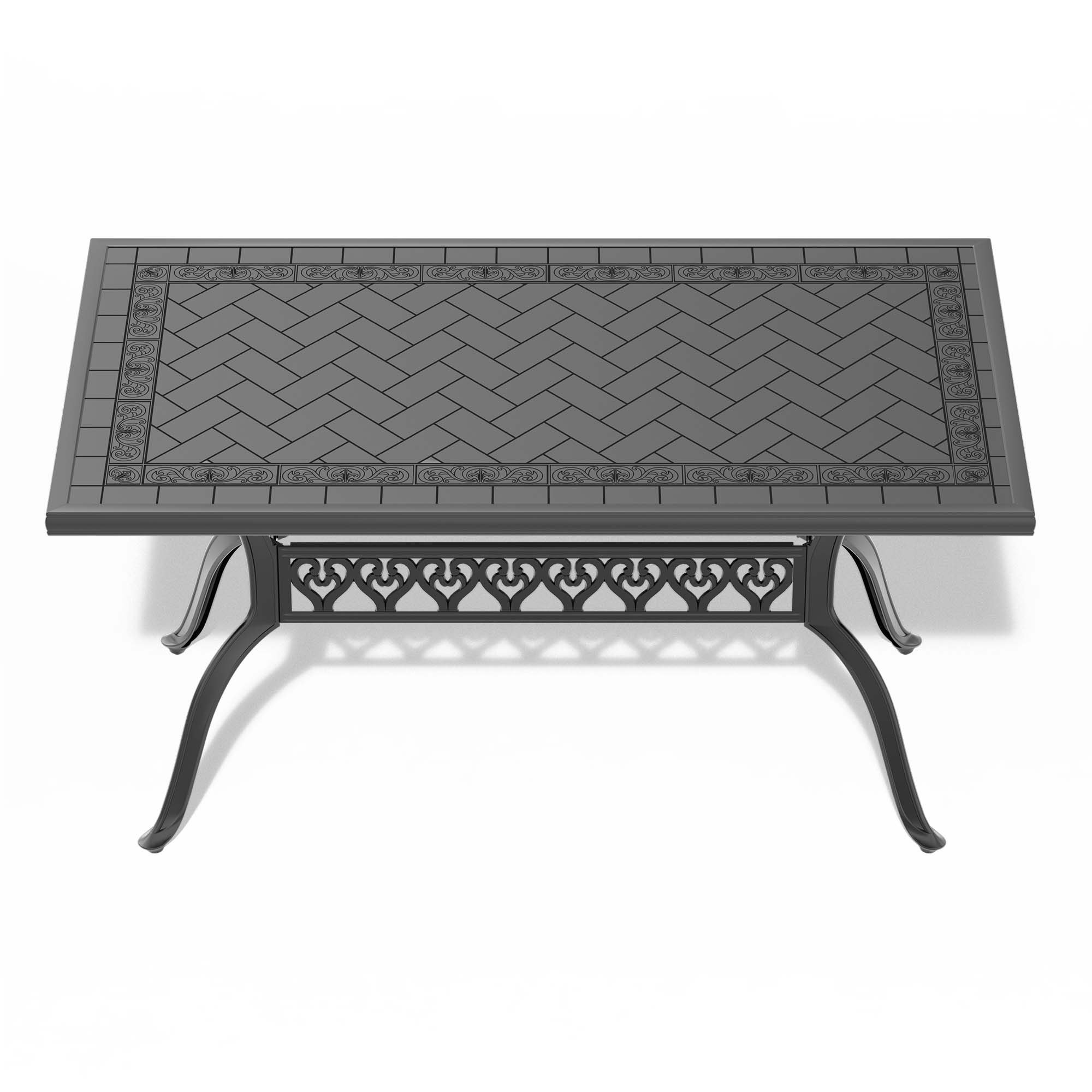 World Menagerie Aluminum Patio Dining Table With Black Frame And Carved ...