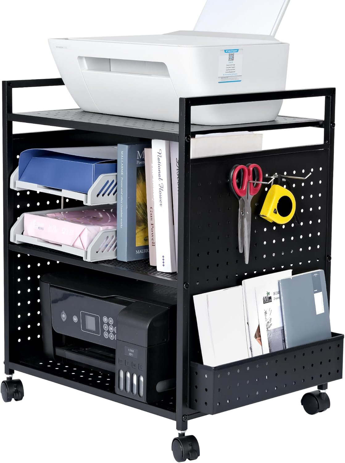 BY Family 3-Tier Metal Printer Stand With Adjustable Height, Lockable ...