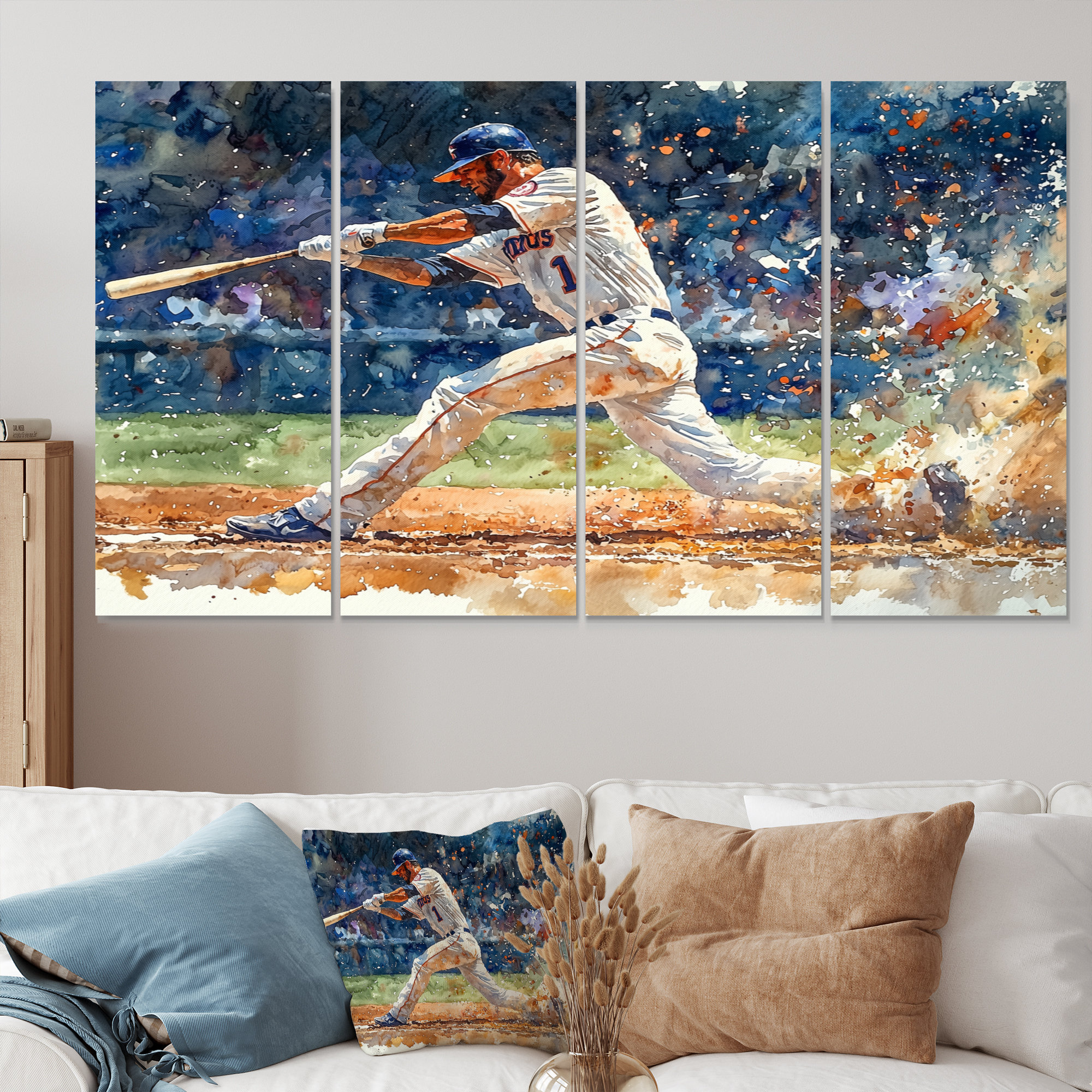 Lark Manor™ White Blue Baseball Player On The Field - Sport Baseball ...