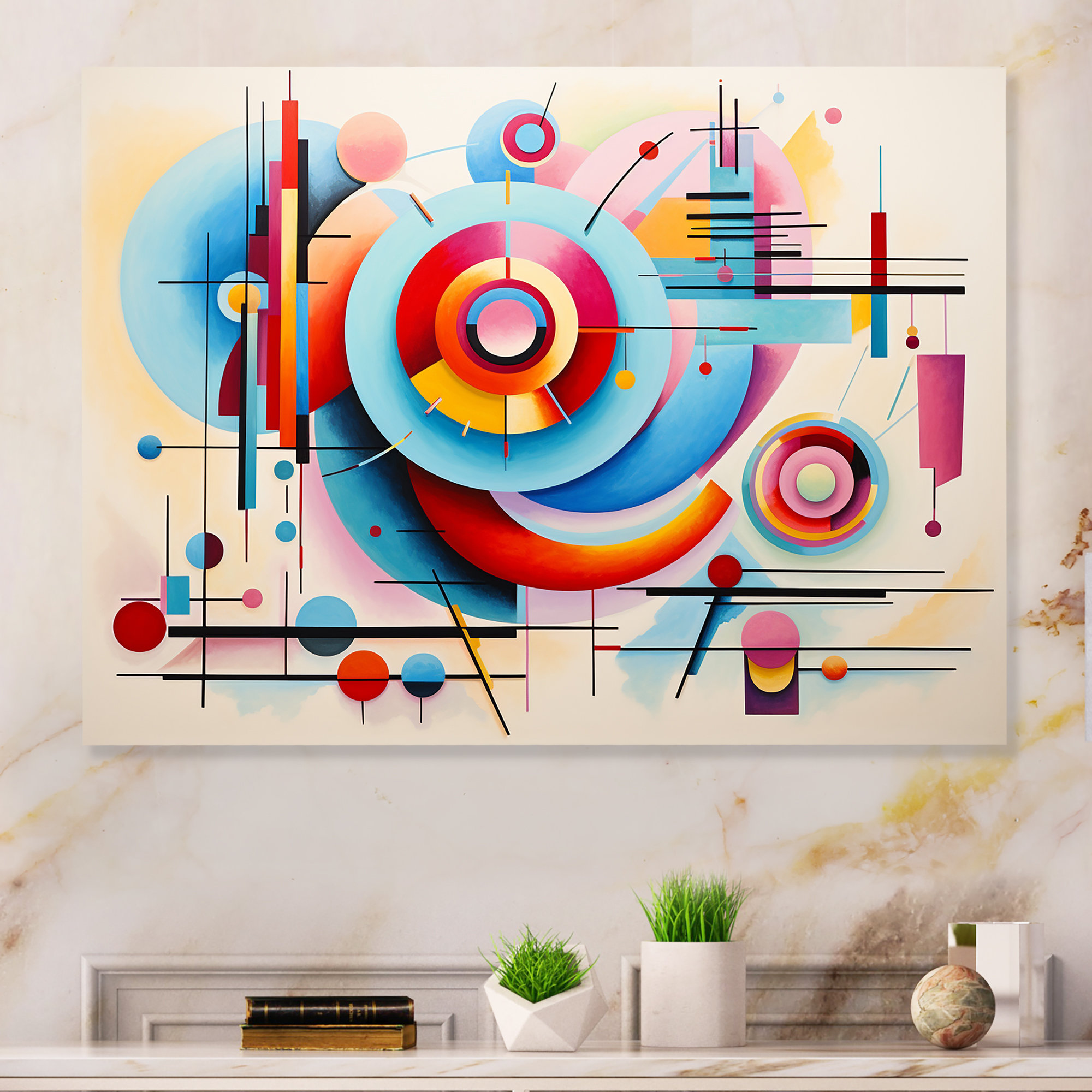 Lark Manor™ Blue And Pink Abstract Geometric Vision 3 - Geometric Metal ...