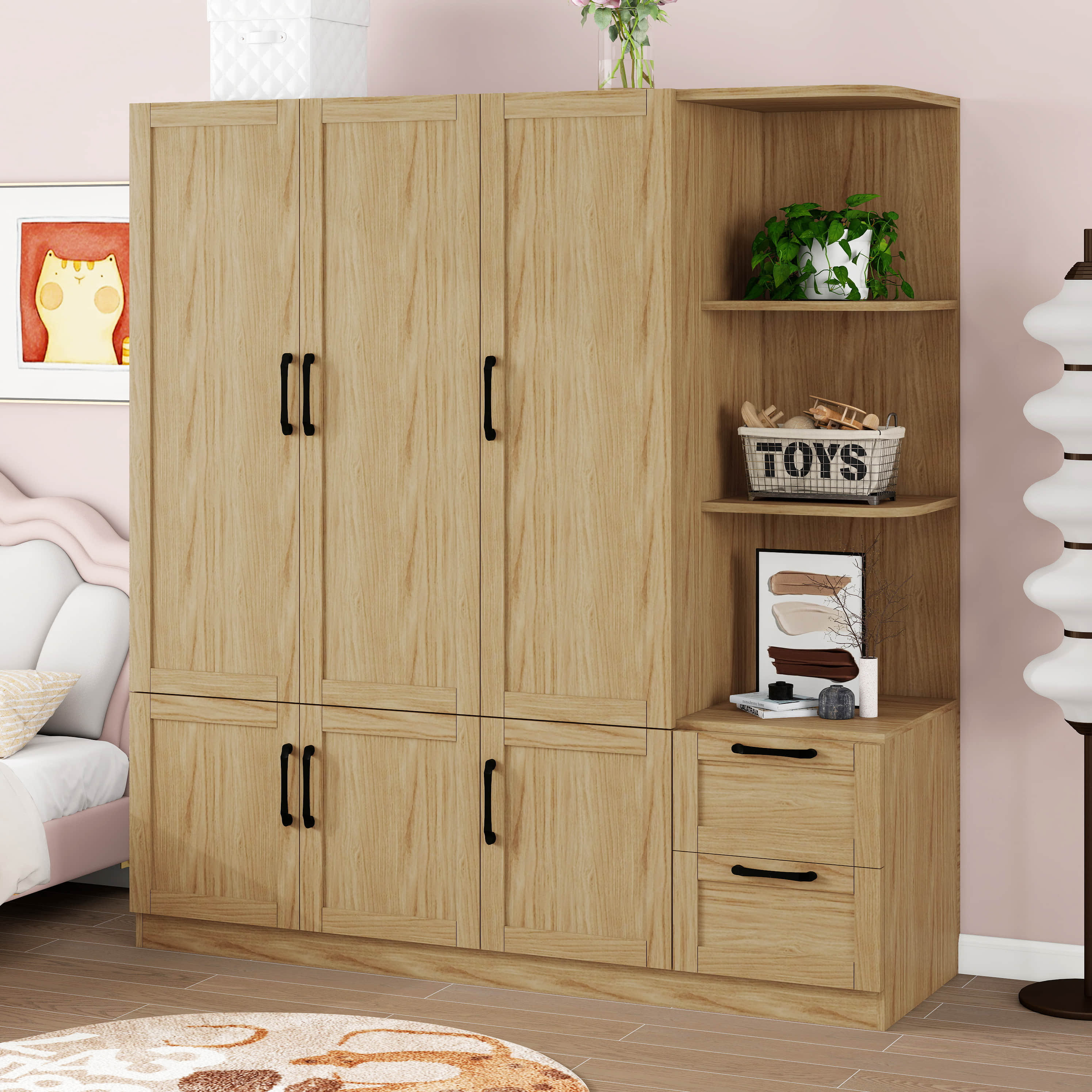 Lark Manor 3 Door Wooden Storage Wardrobe For Dedroom With Shelves And ...