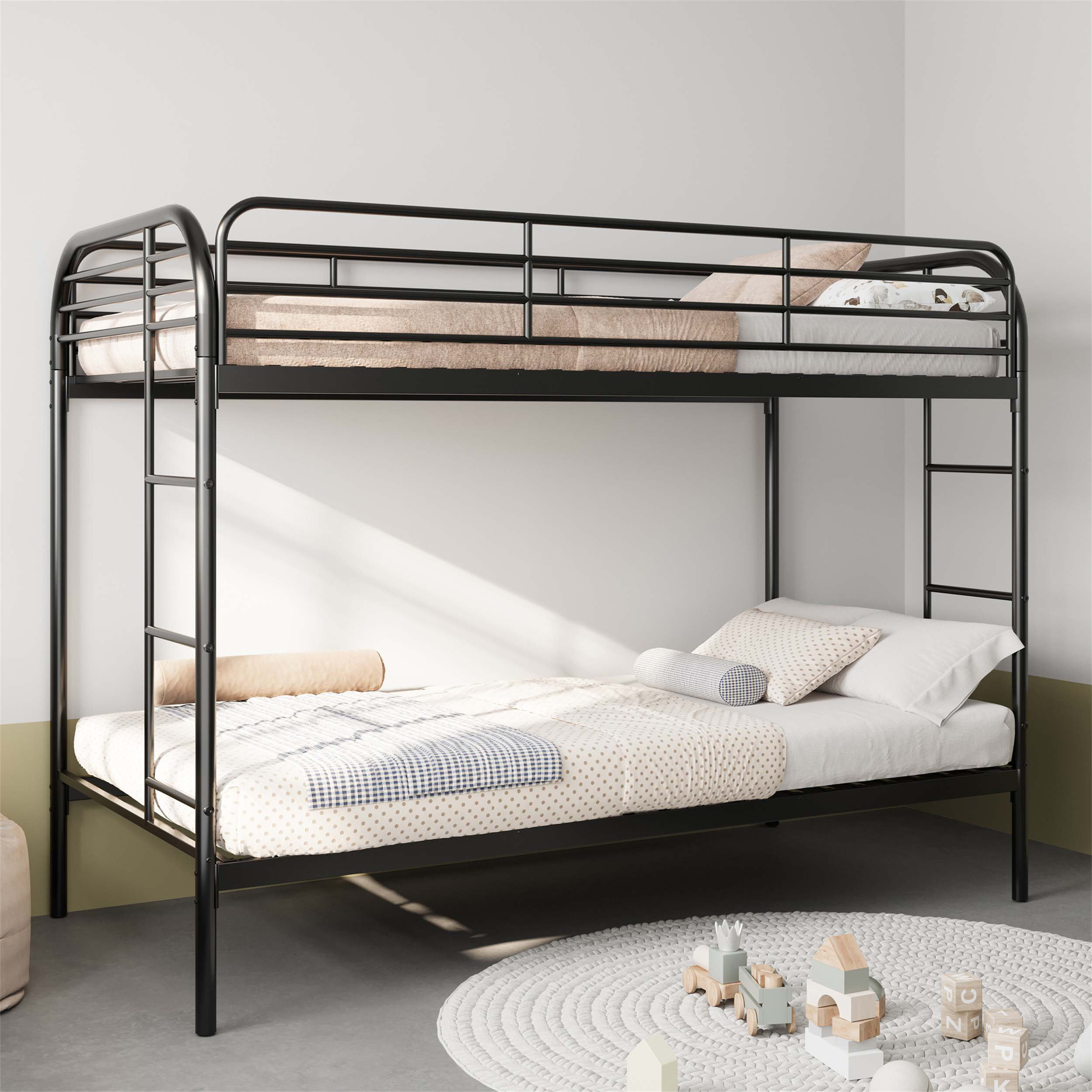Ivy Bronx Modern Metal Bunk Bed With 2 Ladders, Full-Length Guardrails ...