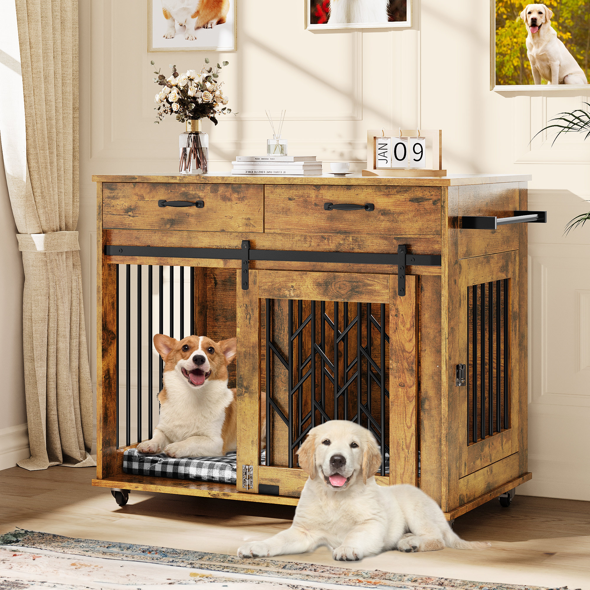Tucker Murphy Pet™ 40"W Double Small Furniture-Style Wooden Dog Crates ...