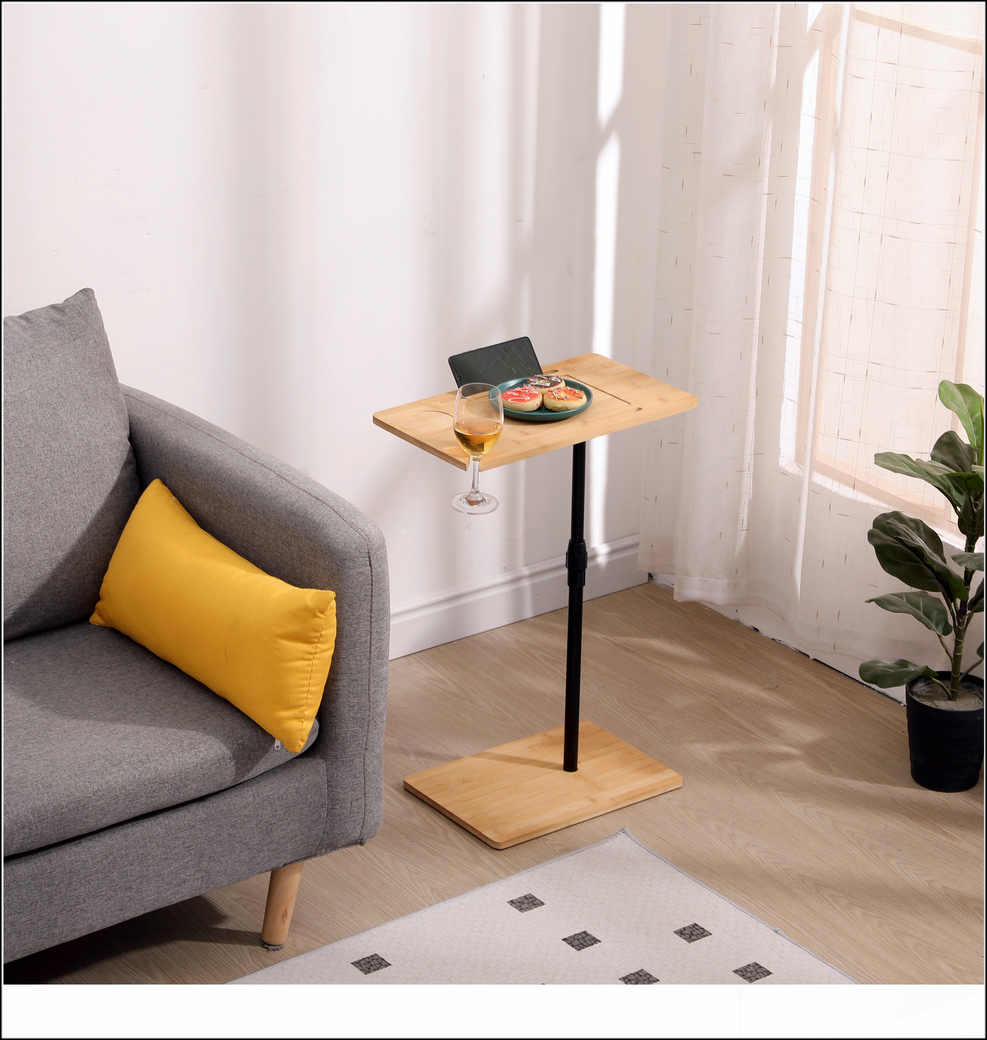 Winston Porter Bamboo Couch Tray Table Height Adjustable C-Shaped End ...