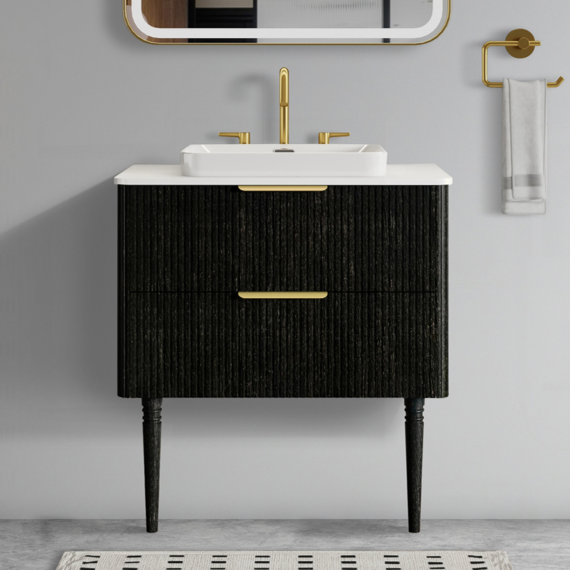 Mercer41 30" Striped Bathroom Vanity With Ceramic Sink, Freestanding ...