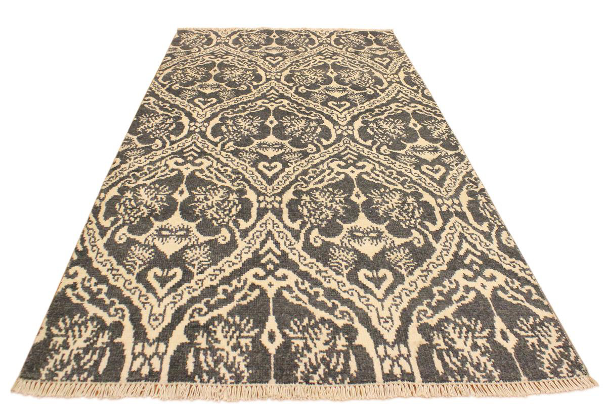 Isabelline Damask Handmade Hand-Knotted Rectangle 4'1" x 6'1" Wool Area ...