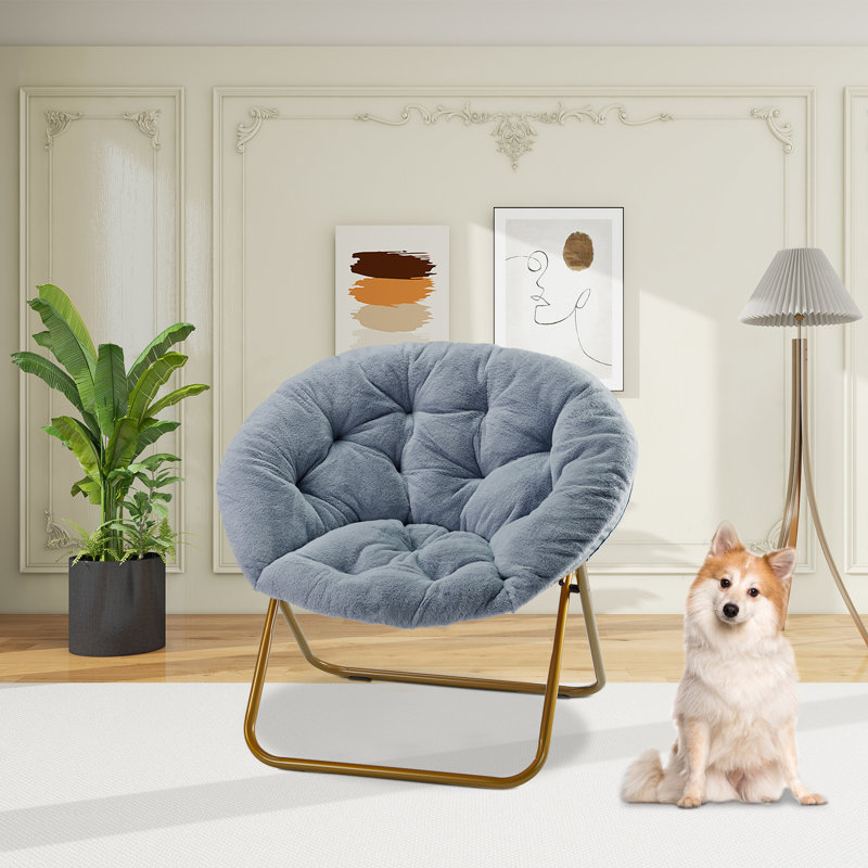 Mercer41 2-Set Saucer Chair, Folding Faux Fur Lounge Reading Chairs ...