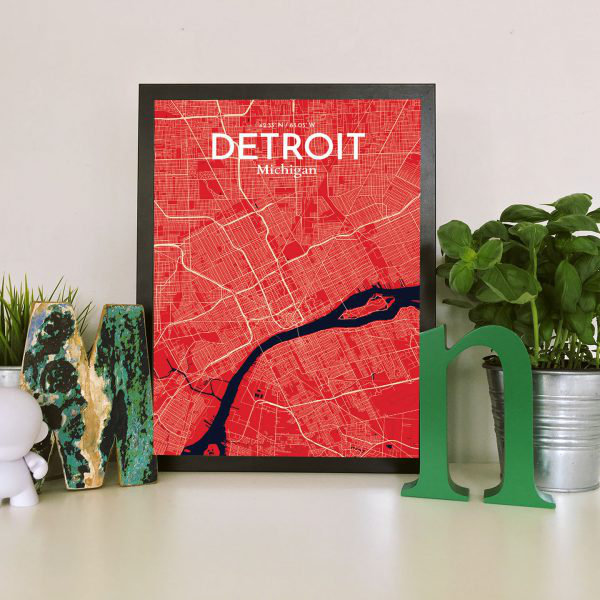 OurPoster.com 'Detroit City Map' Graphic Art Print Poster in Nautical ...