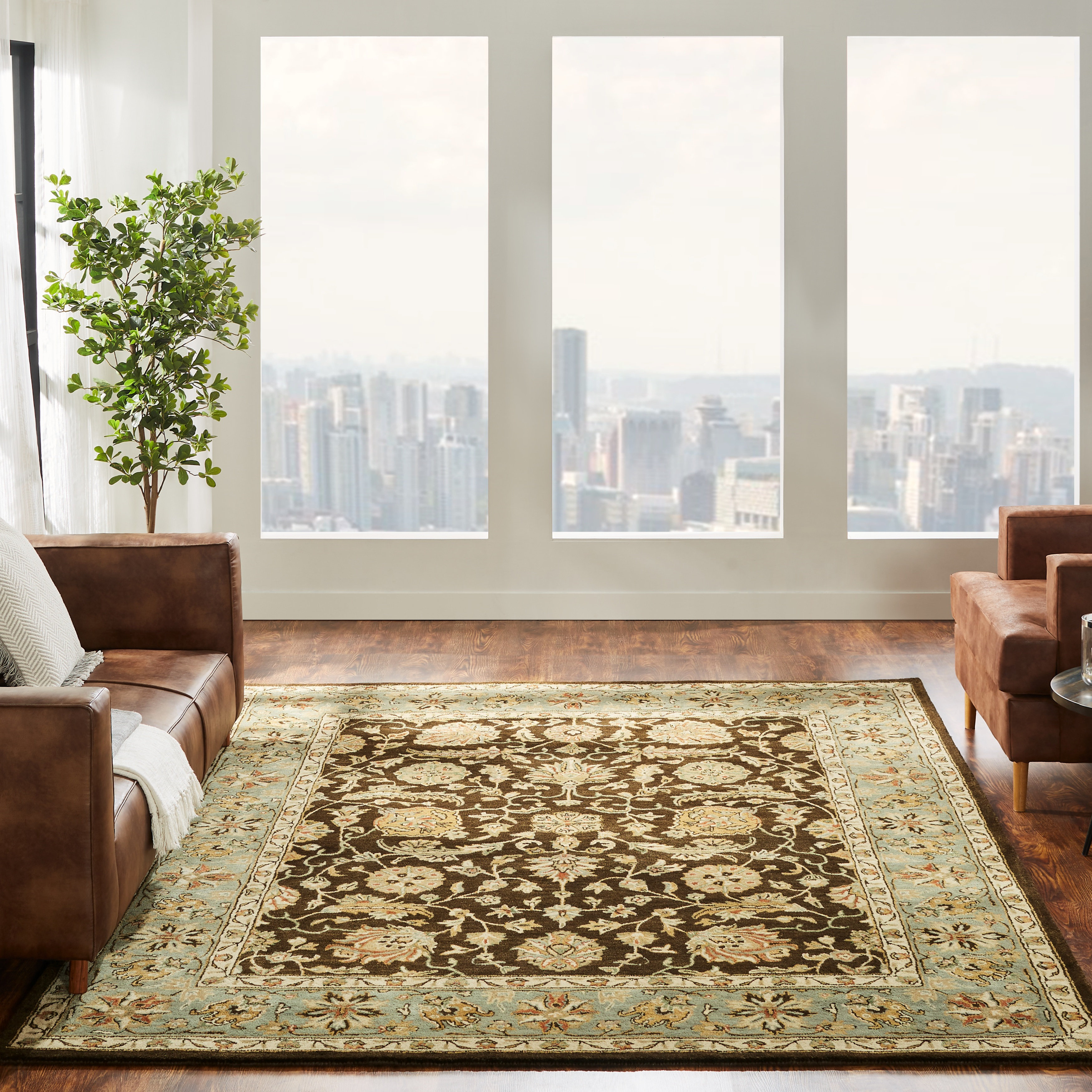 Meridian Rugmakers Butala Oriental Handmade Tufted Wool Brown Area Rug ...