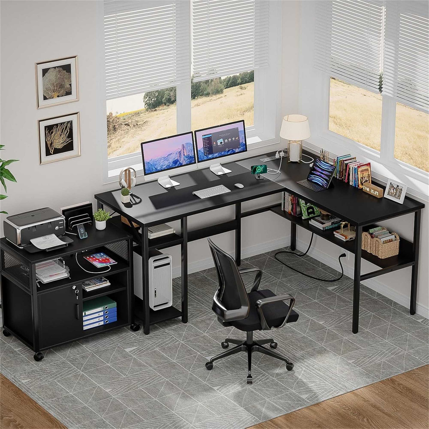 Inbox Zero Reversible Sturdy Workstation Desk, L-Shaped Office Table ...