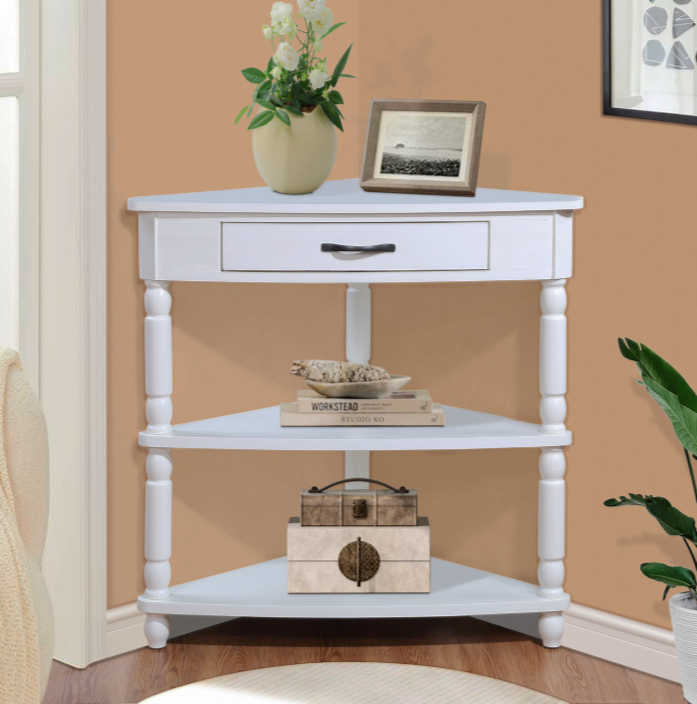 WANDINGT 33.8'' Small Triangle Corner Table, Wood Corner Side Table For ...