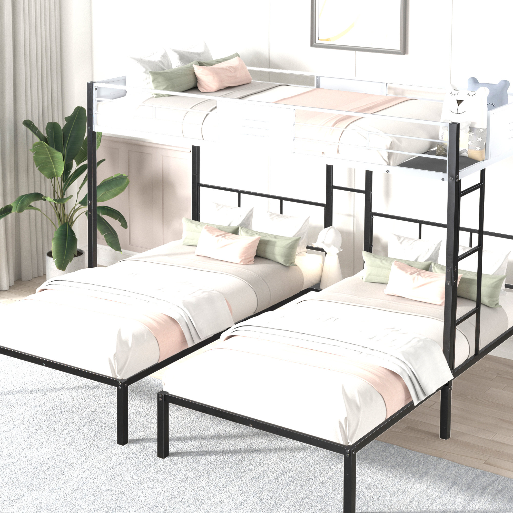 17 Stories Triple Bunk Bed with Vent Board/ Sturdy Metal Frame/ Noise ...