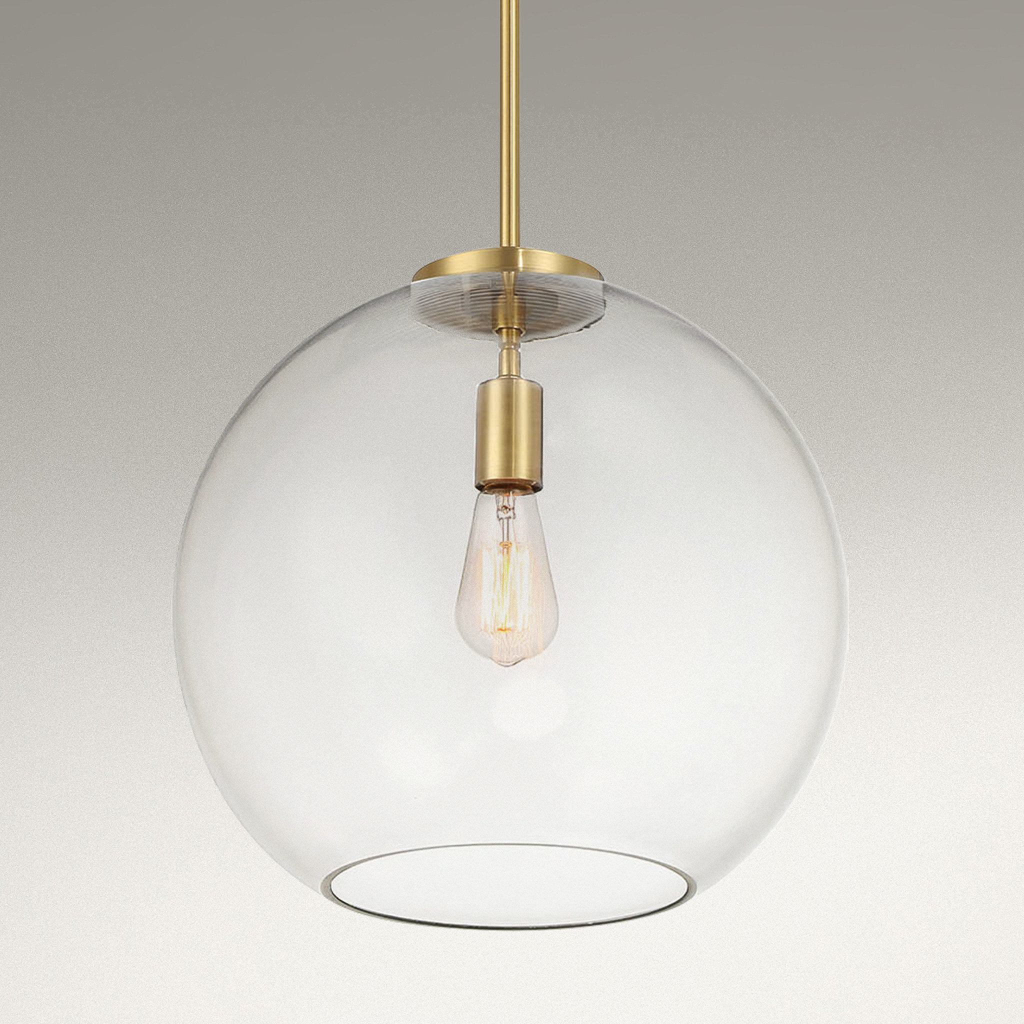 Mercer41 Gleam 1 - Light Satin Brass Pendant with Cleare Glass Round ...