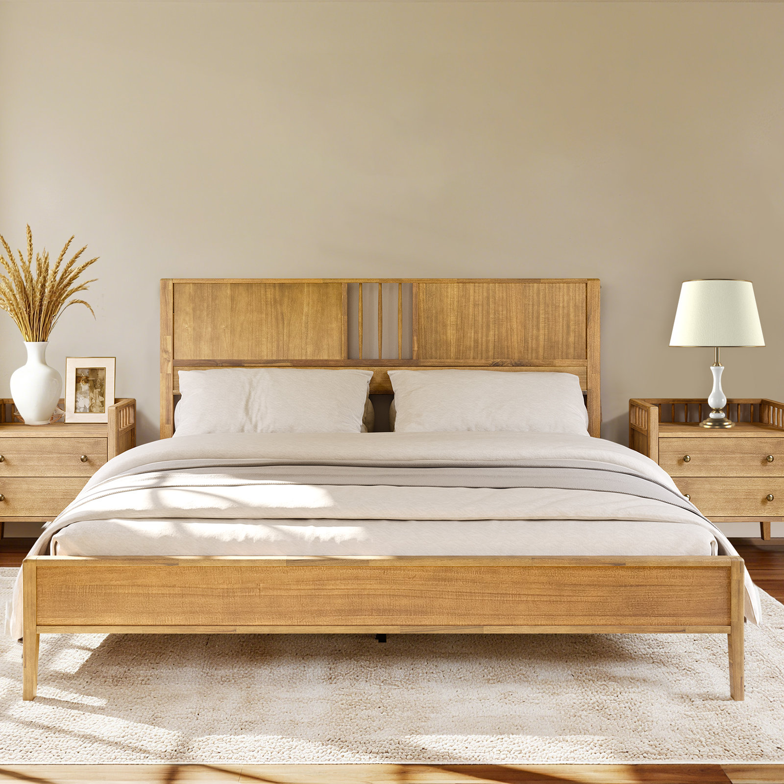 Gracie Oaks Rustic Bedframe With Headboard Queen King Size Without Box ...