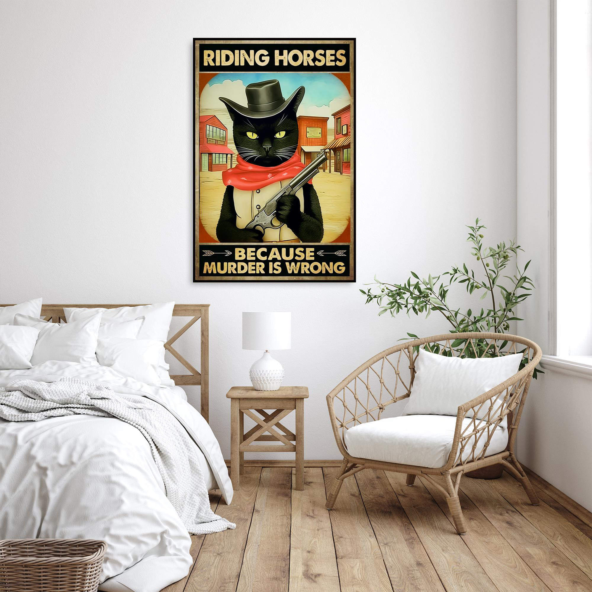Trinx Black Cat Riding Horses - 1 Piece Rectangle Graphi Black Cat ...