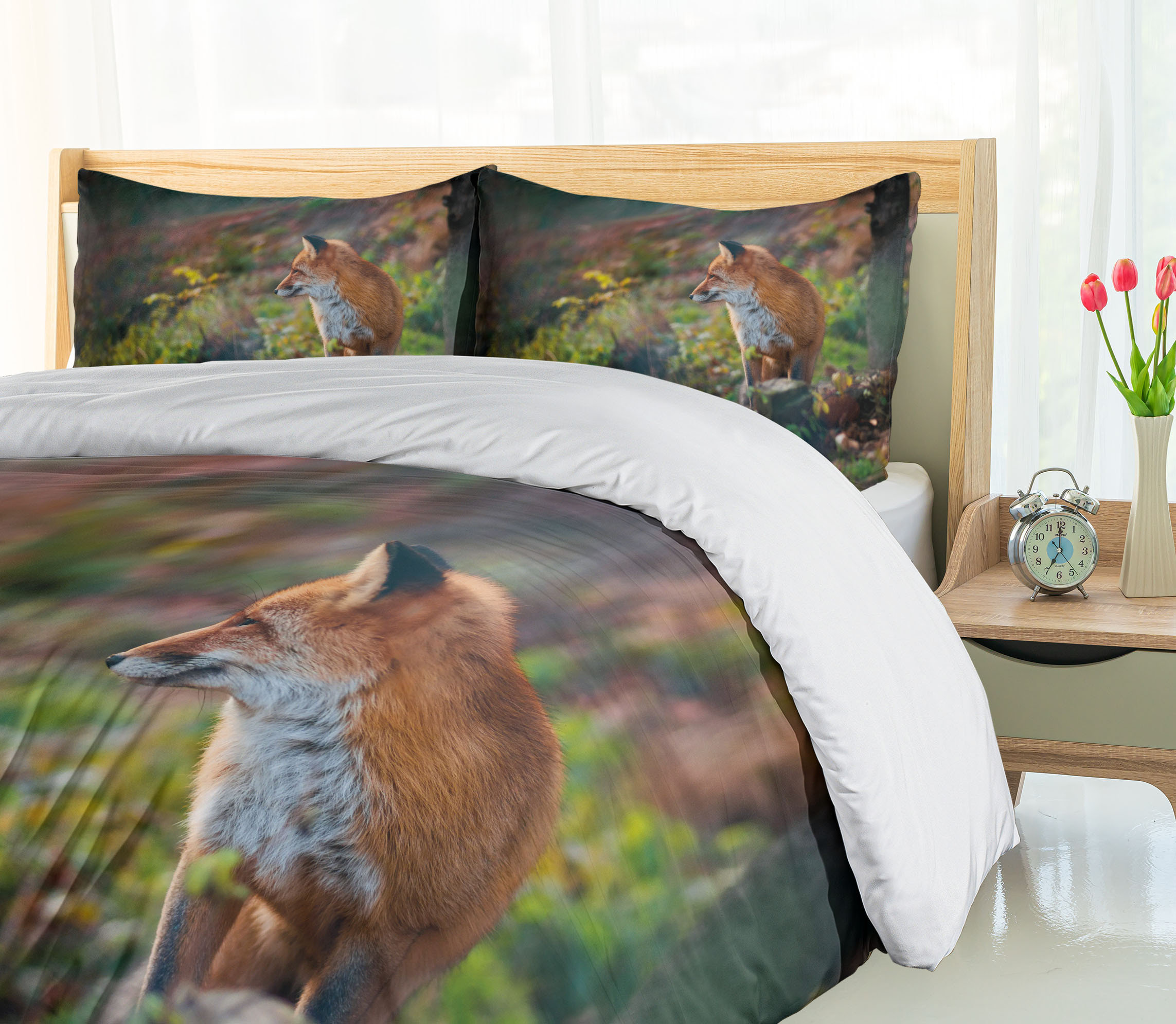 Ambesonne Fox Duvet Cover Set, Young Wild Fox in Woodland, Calking ...