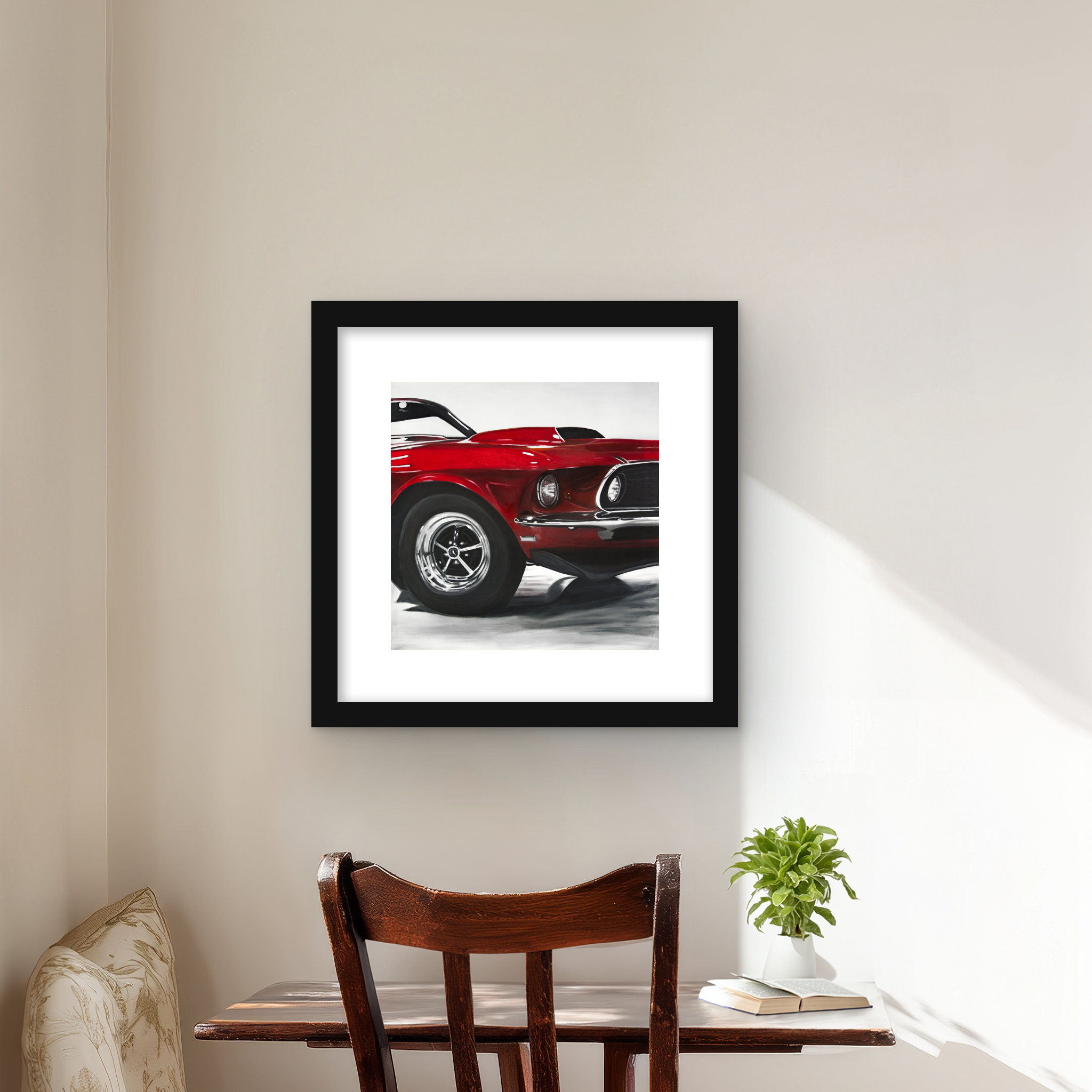 Lark Manor Classic Red Car - Hyperrealist Framed Print for Home Decor ...