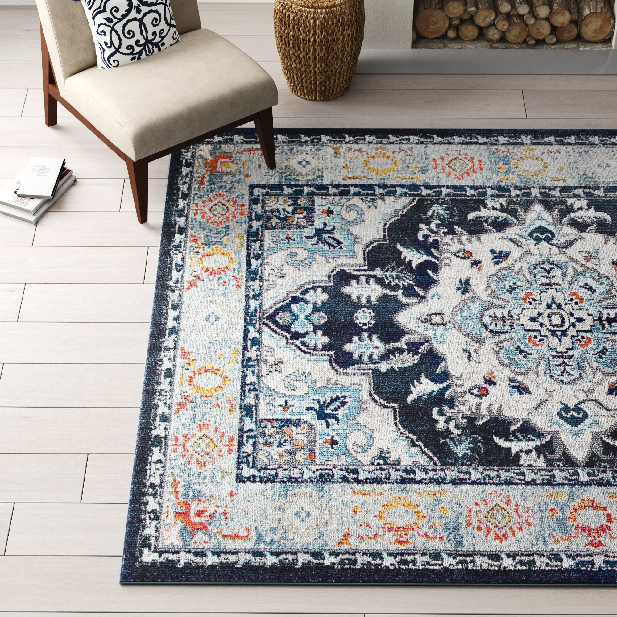 Mistana™ Osias Oriental Blue/Beige/Orange Area Rug & Reviews | Wayfair
