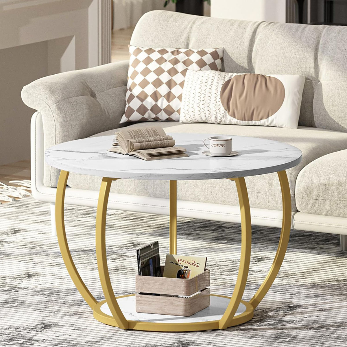 Mercer41 Round Coffee Table With Storage, Small Living Room Tables With ...